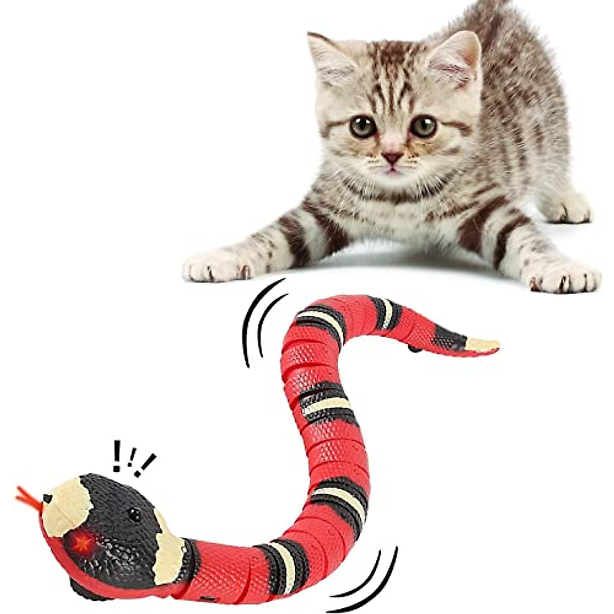 CSD Smart Sensing Snake Toy - Interactive Fake Snake for Kids, Cats & Dogs - USB Rechargeable Electric Simulation Slithering Serpent - Realistic Snake Prank Prop for Halloween, Christmas & April Fools