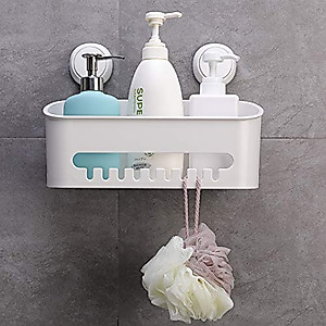 Urbanstrive Suction Cup Shower Caddy Bathroom Shower Shelf Storage Basket Wall Mounted Organizer for Shampoo, Conditioner, Plastic Shower Rack for Kitchen & Bathroom, Drill-Free Removable, White