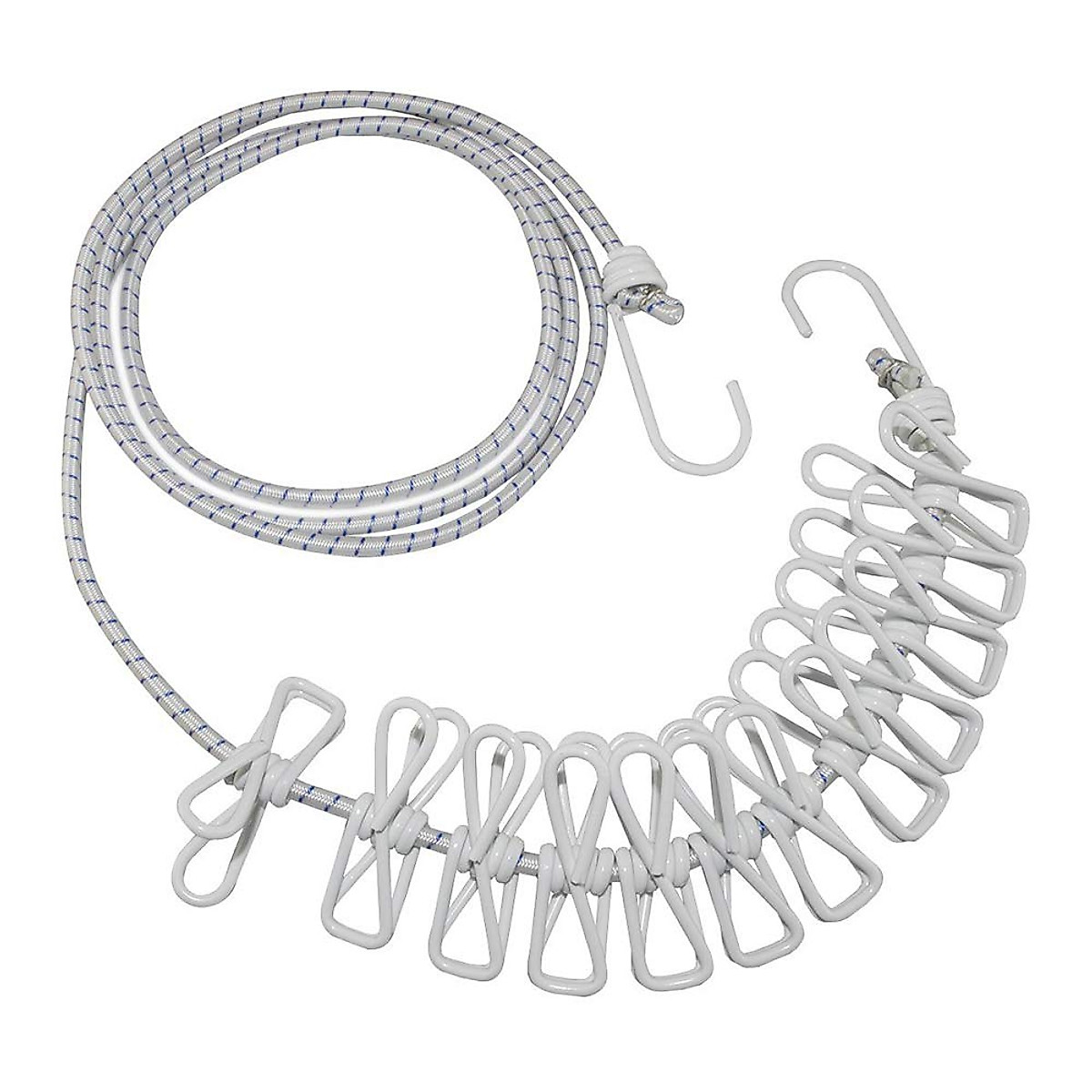 AKOAK 1 Pack Multi-Function Outdoor Home Clothesline Travel Portable Windproof Non-Slip Drying Rope 12 Clip (White)