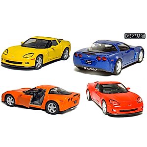 Set of 4: 5" 2007 Chevy Corvette Z06 1:36 Scale (Blue/Orange/Red/Yellow)