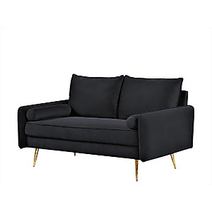 Container Furniture Direct Kent Modern Loveseat, European Style Velvet Living Room Furniture with Tapered Legs, Vintage Flair, and Sleek Design, Love Seat, Black