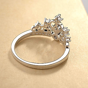 White Gold Plated Simple Princess Crown with Cubic Zircon Crystal Wedding Engagement Ring Fashion Jewelry (6)