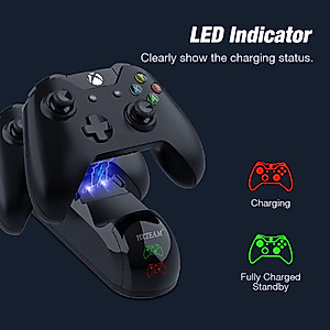 Dual Controller Charger for Xbox One, Docking Charger Station Kit Compatible with Xbox One/One X/One S Elite Controller, with 2 x 1200mAh Rechargeable Battery Packs, Two Slots and High Speed Charging