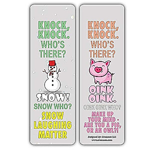 Creanoso Funny Knock-Knock Jokes Puns Bookmarks (30-Pack) – Unique Stocking Stuffers Gifts for Boys & Girls, Unisex Adults – Cool Book Page Clippers Collection Set for Knock-Knock – Awesome Giveaways