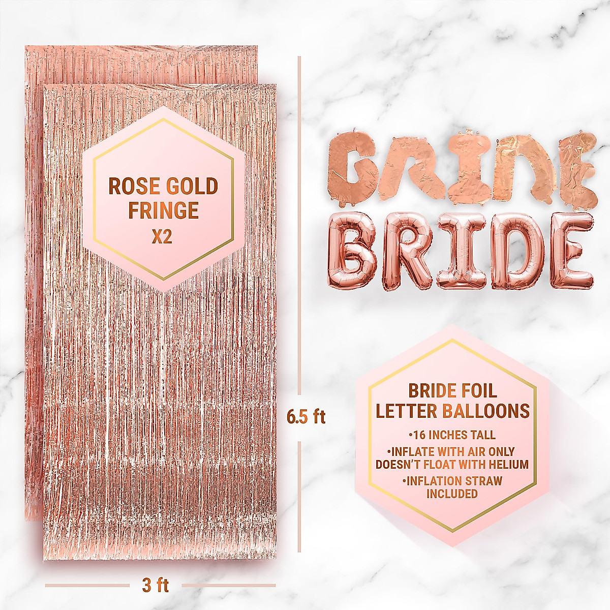66 Piece Rose Gold Mega Bachelorette Party Decorations Kit, Fun Bridal Shower Decorations Pack, Bride to Be Sash, Rose Gold Cups, Veil, Bride & Ring Balloons, Premium Bridal Decorations for Shower