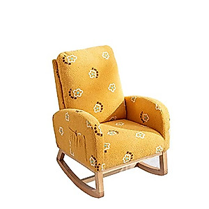 AVGVLIJ Modern Rocking Chair, Slide Rocking Chair, high Back Armchair with Side Pocket, Solid Wood Legs, can Carry 300 pounds, Suitable for Living Room Bedroom (Mustard)