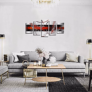 Black Red Picture - Abstract Circle Wall Art - Abstract Square Picture, Circle Line, Black and Red Canvas Painting, Abstract Canvas Wall Art, Livingroom Wall Decor (A,40"Wx20"H)