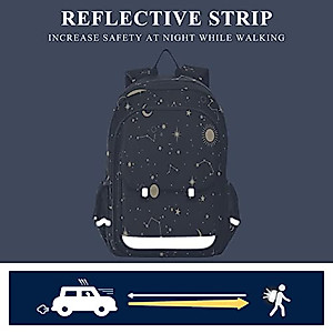 Glaphy Zodiac Sun Moon Stars Boho Constellations Backpack School Bag Lightweight Laptop Backpack Student Travel Daypack with Reflective Stripes