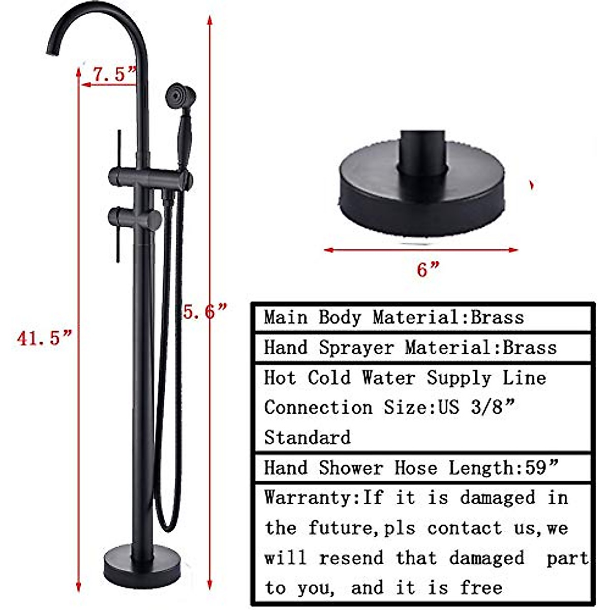 Votamuta Floor Mounted Dual Handles Bathtub Faucet with Hand Sprayer,Free Standing Tub Filler Shower Faucet