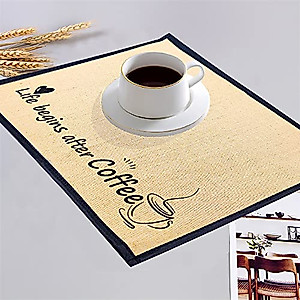 Silanto Coffee Bar Mat, Coffee Station Decor Fabric Coffee Mat for Coffee Bar Home Decor Daily Use 20x14inch… (Life begins after coffee)