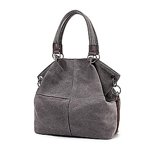 Eamom canvas tote bag for women hobo crossbody bags shoulder purses and handbags large capacity travel bag (Gray)