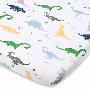 Bassinet Fitted Sheet Compatible with Chicco Lullago Bassinet and Chicco Close to You 3-in-1 Bedside Sleeper – Snuggly Soft Jersey Cotton – Fits Perfectly on 19 x 32 Mattress Pad – Dinosaurs