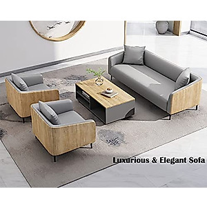 Sofa Couch Faux Leather Living Room Sofa with Throw Pillows Breathable Fabric Sofa Couch Carbon Steel Support Legs High Density High Rebound Sponge Cushions for Living Room Office