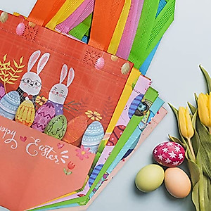 SUNSHNO 12Pack Easter Tote Bags Large Easter Gift Bags with Handles Reusable Easter Non-Woven Bags Grocery Shopping Bunny Easter Egg Totes for Easter Holiday Party Supplies-8.19’’x7.8’’x5.85’’