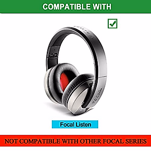Jecobb Listen Earpads Replacement Ear Cushion Pads with Protein Leather and Memory Foam for Focal Listen Wireless Over Ear Headphones ONLY (NOT FIT Focal Other Series) (Black/Red)