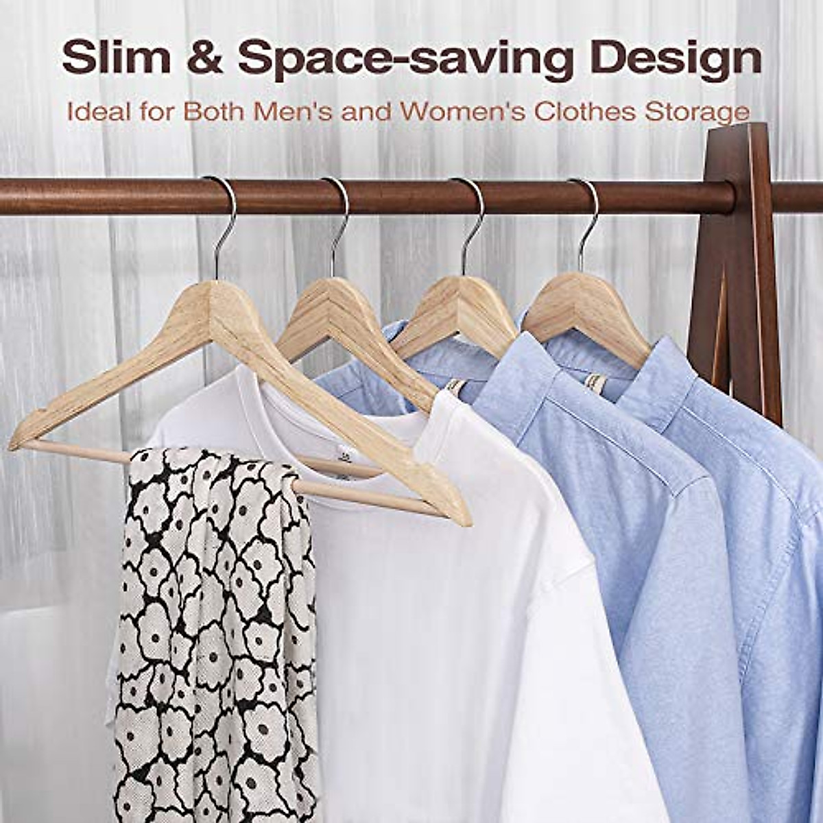 FairyHaus Wooden Hangers 20 Pack, Natural Wood Hangers with 360° Swivel Hook and Notches, Slim & Lightweight Hangers Wood for Clothes Coat Suit Jacket