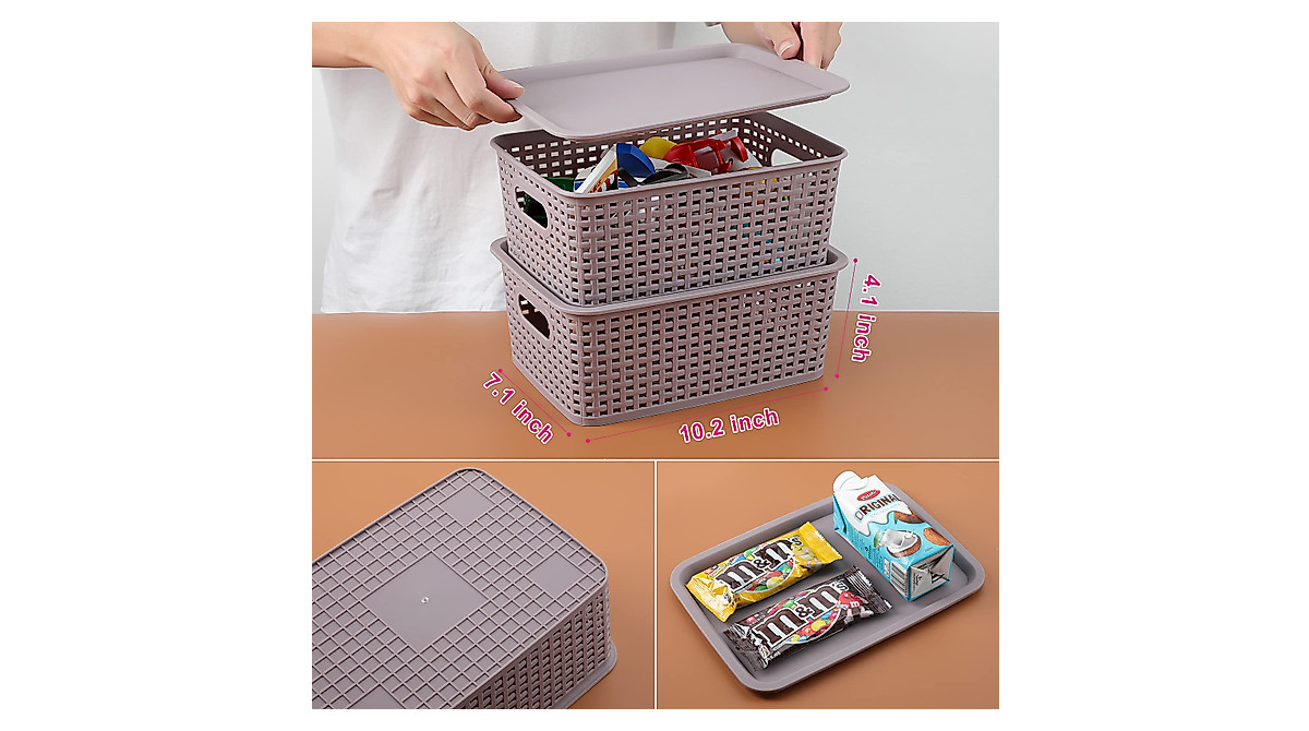 AREYZIN Plastic Storage Bins With Lid Organizing Container Lidded Knit ...