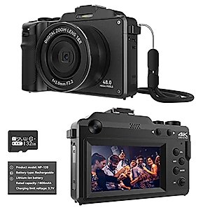 OIEXI 48MP Digital Camera for Photography,4K Vlogging Camera with Front and Rear Dual Cameras,18X Digital Zoom,Built-in 7 Color Filters,3.0-inch Screen,32GB TF Card & Rechargeable Battery(Black)