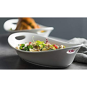 YHOSSEUN Large Serving Bowl with Handles Set Oval Serving Platter 1.5 Quarts Set of 2 White