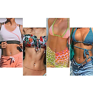 Dochais 8PCS Belly Button Ring, Surgical Steel Belly Rings for Women Stainless Steel Opal Pearl Sparkling CZ Belly Piercing Jewelry Sunflower Butterfly Piercing Jewelry Rose Gold