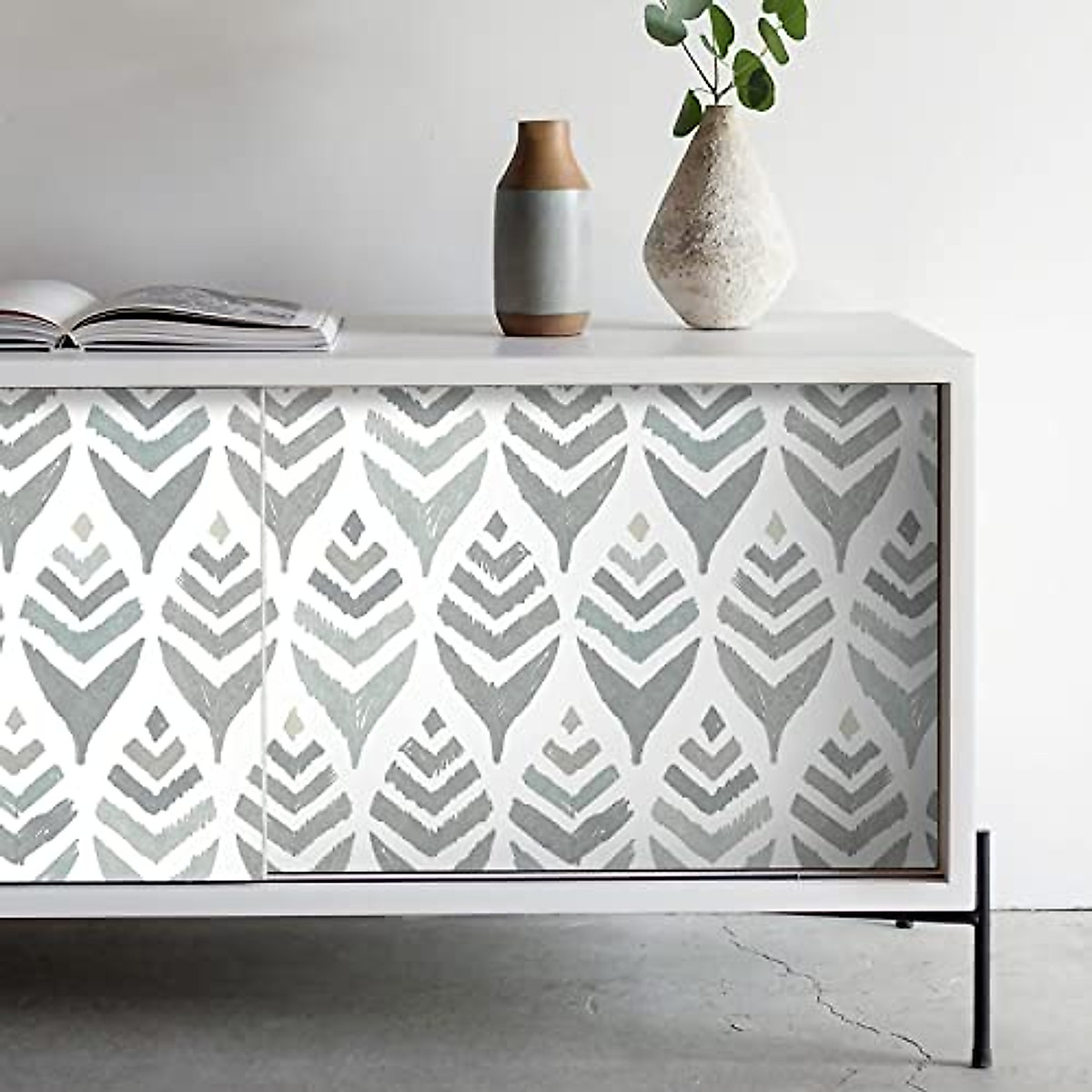 Grey Leaf Wallpaper Peel and Stick Wallpaper for Bedroom Bathroom Boho Contact Paper for Cabinets Bathroom Removable Wallpaper Self Adhesive Modern Waterproof Vinyl Wallpaper Kitchen 17.3‘’×78.7‘’