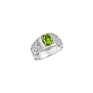 Rylos Classic Nugget Beautiful Peridot & Diamond Ring - August Birthstone* Size 12