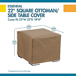 Duck Covers Essential Water-Resistant 22 Inch Square Patio Ottoman/Side Table Cover