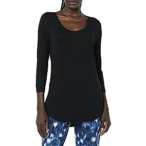 Amazon Essentials Women's 3/4 Sleeve Scoopneck Tunic, Pack of 2, Black/Olive, Large