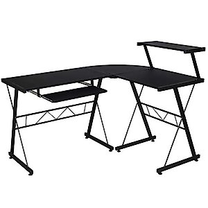 Corner Wood L-Shape Computer Workstation Desk 3 Piece Adjustable Two-Way Shelf Set up