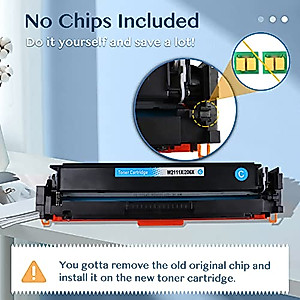 Vikua 206X Toner Cartridges 4 Pack High Yield No Chip, Compatible with Color Laserjet Pro M255dw M255nw MFP M282nw M283cdw M283fdn M283fdw Printers, Black Cyan Yellow Magenta, with Chip Tools