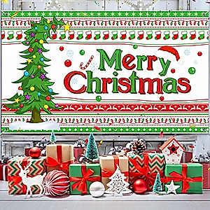 Christmas Backdrop Merry Christmas Photography Background 72.8 x 43.3 Inch Christmas Party Decorations Large Fabric Red and Green Xmas Sign Banner Photo Booth Props for Christmas Winter Holiday Party