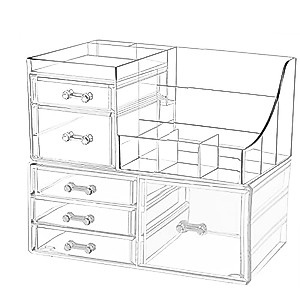 Clear Makeup Organizer and Storage For Vanity,Large Acrylic Cosmetics Display Cases With Stackable Drawers for Bathroom Counter Dresser Brushes Lipsticks Skin Care Beauty Skincare Product Organizing