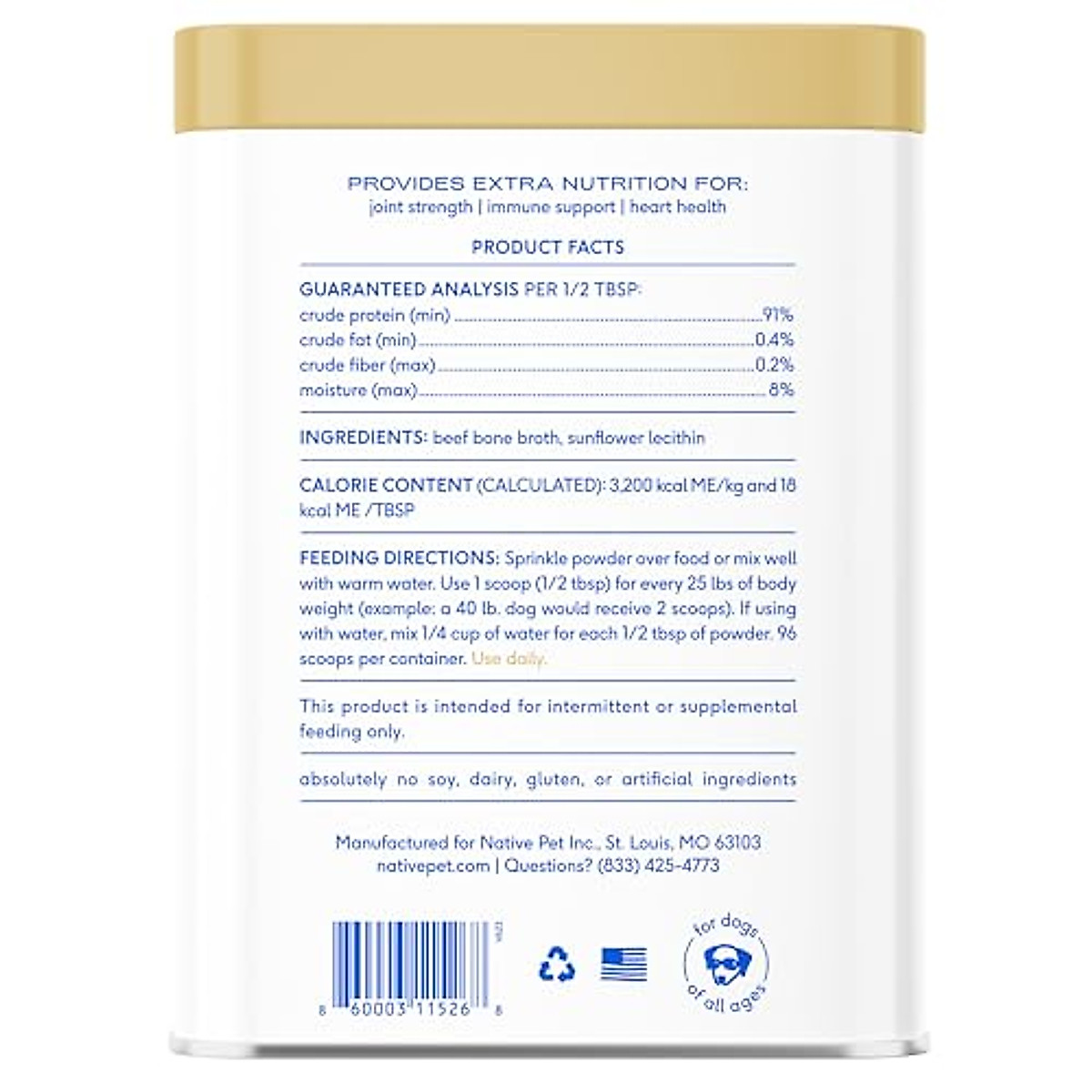 Native Pet Bone Broth for Dogs & Cats – Dog Bone Broth Powder - Dog Food Topper for Picky Eaters – Cat Broth & Dog Broth - Puppy Dog Gravy Topper for Dry Food – Beef Broth for Dogs & Cats – 9.5 oz