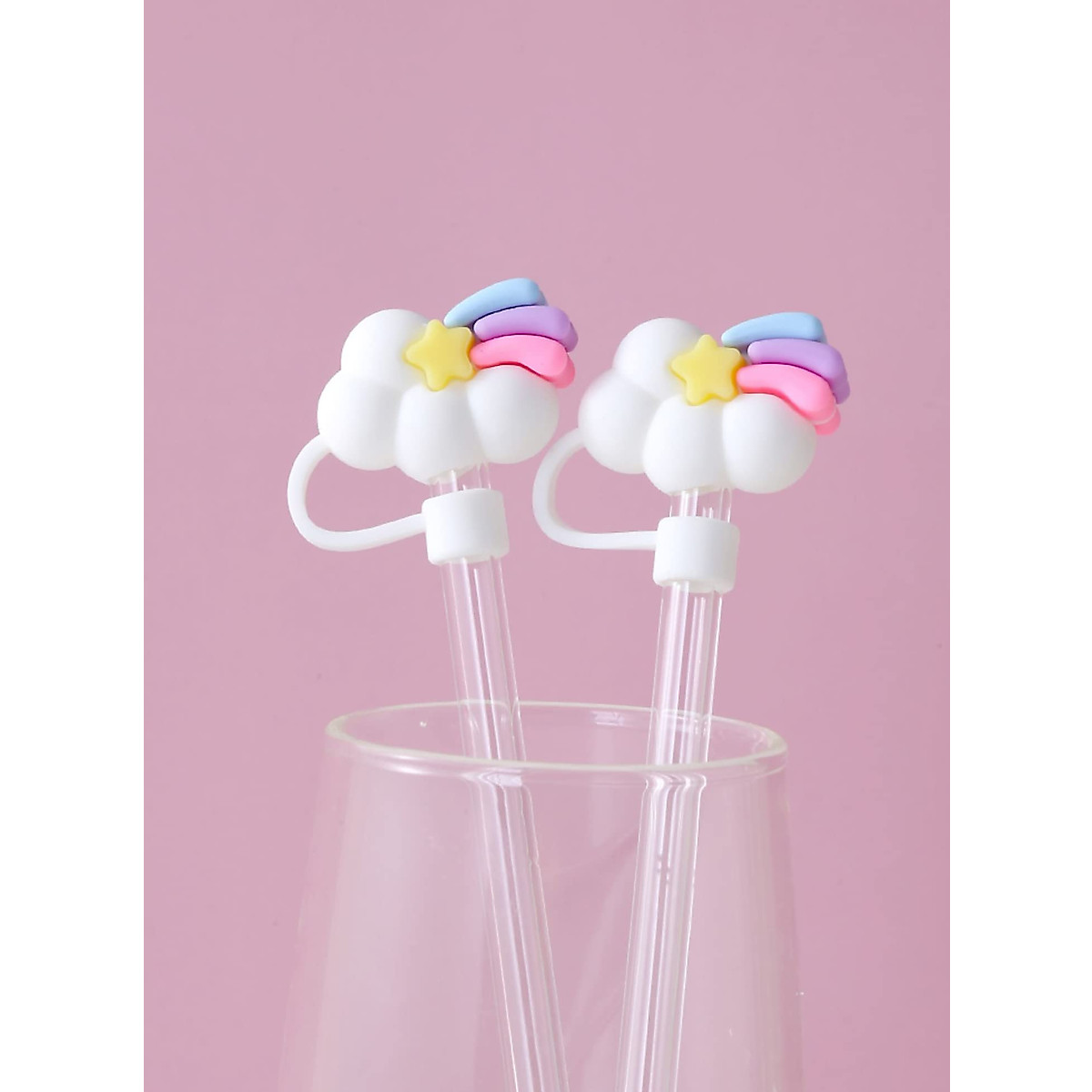 4 Pcs Straw Covers Cap for Reusable Straws Cloud Straw Covers Shooting Star Straw Caps Covers Silicone Straw Plugs Reusable Cloud Shape Straw Toppers Protector