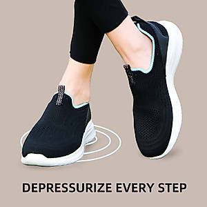 TIOSEBON Women's Walking Tennis Shoes Knit Lightweight Slip on Breathable Mesh Comfortable Sneaker 2227 Black US 10