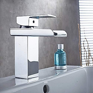 Kitchen & Bath Fixtures Taps Faucet,Bathroom Basin Single Hole Waterfall Hot and Cold Water Mixer