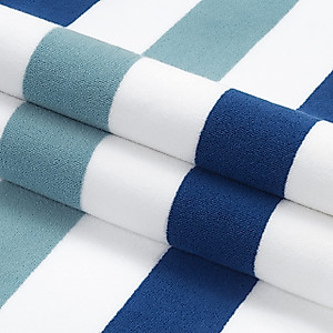 Laguna Beach Textile Co. Striped Cabana Beach Towel - Oversized, Plush 630 GSM Cotton - Marine Blue & Sea Glass Green