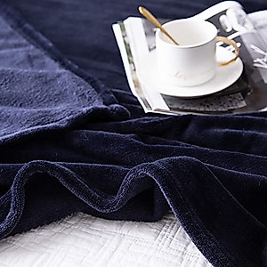 Flannel Bedding Fleece Blanket Throw, CHOOLE 350GSM Lightweight Soft Warm Blanket for Couch, Camping, Gift (Navy, Throw (50"x60"))