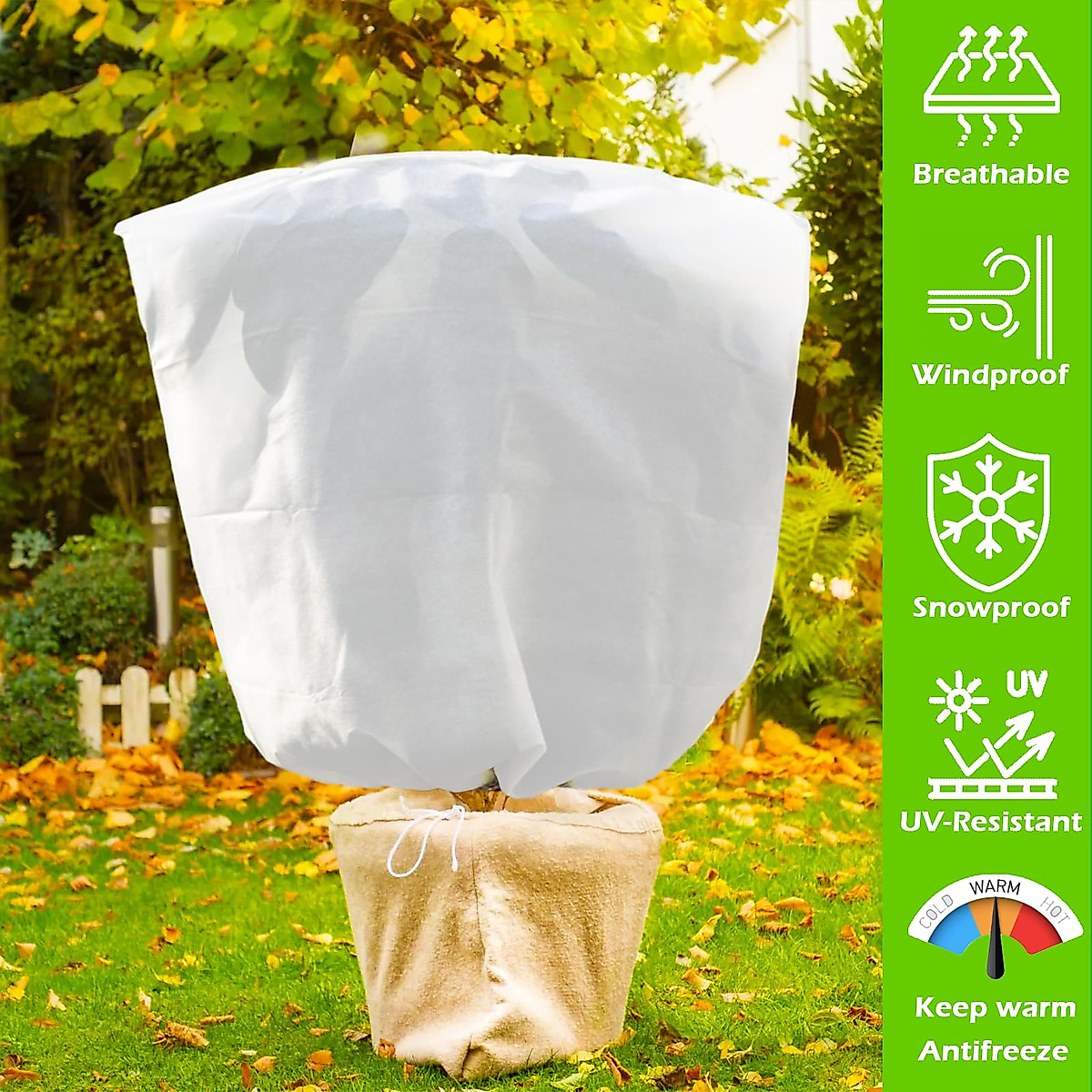 Plant Covers Frost Protection Bag Large Size Winter Drawstring Plant Covers Winter Reusable Plants Jacket for Fruit Tree Shrub Potted Plants (2 Pack 39.4"x39.4")