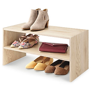 Whitmor Wood Stackable 2-Shelf Shoe Rack, White Oak, 24 inches