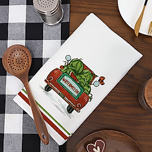 AnyDesign Watermelon Kitchen Dish Towel 18 x 28 Sweet Summer Tea Towels Watermelon Truck Hand Drying Cloth Towel Decorative Dishcloth for Holiday Kitchen Cooking Baking Bathroom, 4Pcs