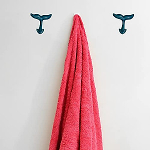 Navy Blue Whale Tail Cast Iron Wall Hooks, Wall Mounted for Hanging Coats, Purses, Towels, Hats, Beach Themed Wall Décor, Set of 3, 4.5 Inches High