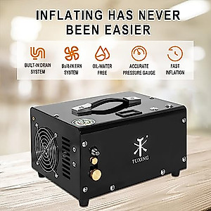 TUXING 4500Psi PCP Air Compressor,PCP Rifle/Pistol and Paintball Tank Air Pump, Powered by 12V Car DC or Home 110V AC with Power Converter and Built-in Water Oil Filter