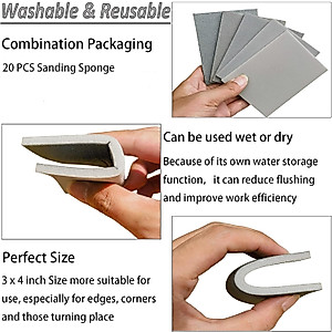 Tonmp 20 PCS 3 x 4 Inch 1000 Grit Sanding Sponge, Ultra Fine Sanding Sponges Pads, Soft Foam Hand Sander Block Wet Dry Sandpaper for Model Drywall Metal Wood Furniture Polishing (1000 Grit)