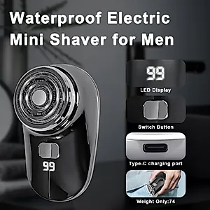 Ssoiew Mini Shaver, Portable Electric Razor for Men, Waterproof & Pocket Size, Wet & Dry, USB Rechargeable, Compact & Portable Travel, Powerful Shaver for Men (Silver)