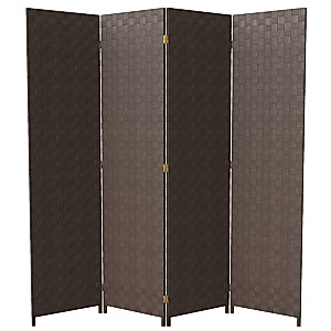 Red Lantern 6 ft. Tall Woven Fiber Outdoor All Weather 4 Panel-Dark Brown Room Divider