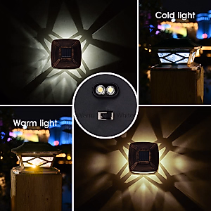 TWINSLUXES Solar Post Lights Outdoor 2 Modes Waterproof LED Solar Post Cap Lights for 3.5x3.5 4x4 5x5 and 6x6 Wooden&Vinyl Post,Solar Fence Cap Light for Garden/Patio/Porch Solar Powered(8 Pack)
