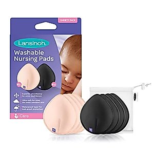 Lansinoh Reusable Nursing Pads for Breastfeeding Mothers, 8 Washable Pads, Pink and Black, Includes Mesh Wash Bag
