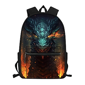 Amzbeauty Cool Dragon Dinosaur School Backpack Book Pack Travel Laptop Backpack Teens Boys Girls Kids Unisex 15.6 Inch