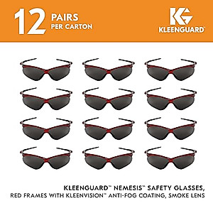 KleenGuard V30 Nemesis Safety Glasses (22611), Smoke Anti-Fog Lens, Red Frame, 12 Pairs / Case
